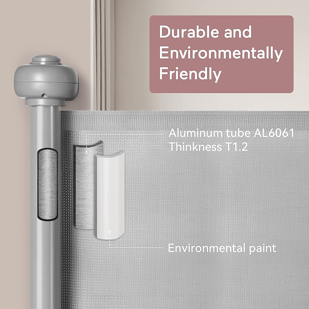 Momcozy Retractable Mesh Baby Gate or Dog Gate, Child Safety Gate for Indoor or Outdoor, 33-inches Tall with up to 55-inches Wide Extension, Avoid Skirting Installation, Grey