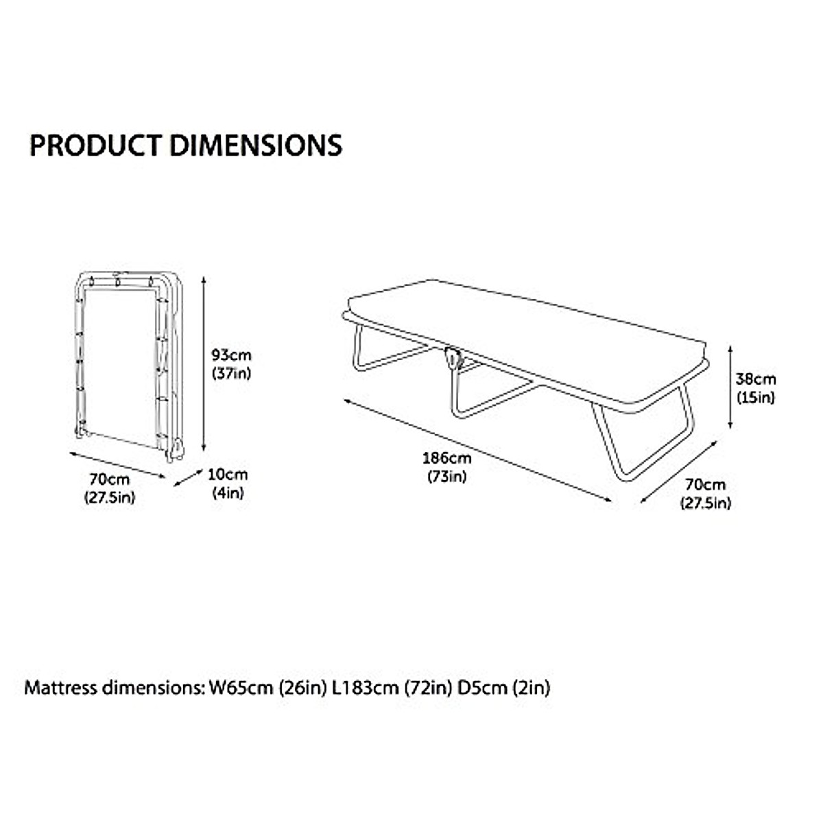 Jay-Be Saver Folding Cot Bed with Rebound e-Fibre Mattress, Lightweight, Regular (101702), Black/White