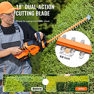 VEVOR Cordless Hedge Trimmer-20V Electric Bush Trimmer Kit with 18 inch Double-Edged Steel Blade, 180° Rotating Handle and Blade Cover for Your Safety(2.0Ah Battery & Fast Charger Included)