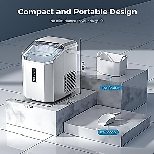 AGLUCKY Nugget Ice Maker Countertop, Portable Pebble Ice Maker Machine with Handle, 35lbs/24H, One-Click Operation,Pellet Ice Maker for Home/Kitchen/Office(White)