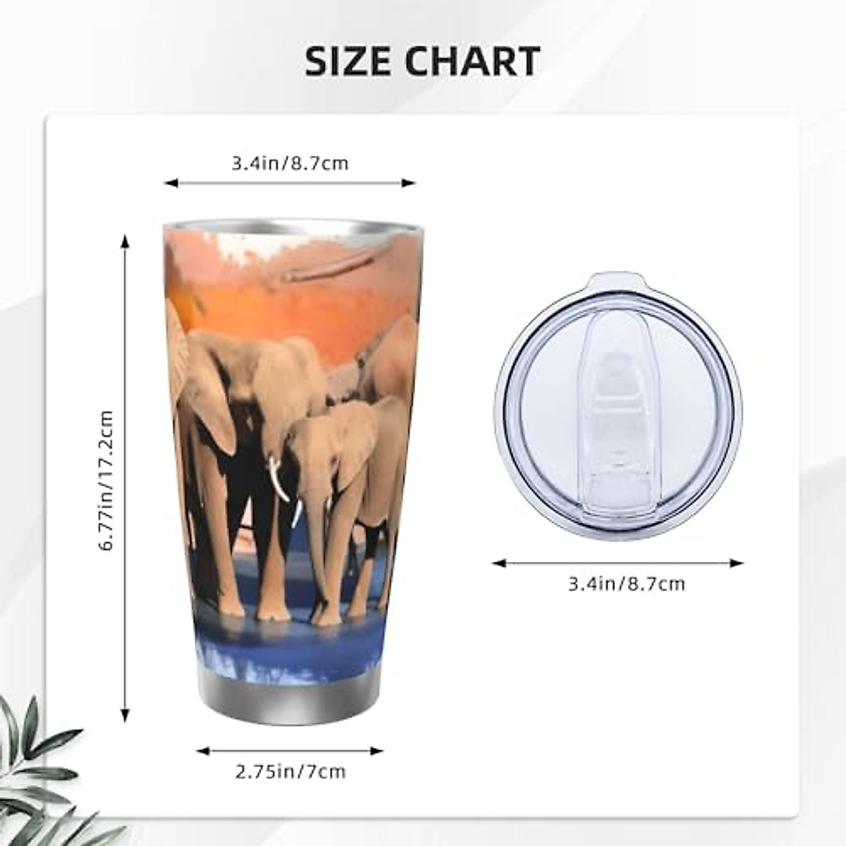 EKPRAVDKTF Elephants Art 20oz Insulated Stainless Steel Tumbler With Lids And Straws, Double Wall Vacuum Travel Coffee Mug, Thermal Cup For Cold & Hot Drinks, Reusable Metal Straw & Brush