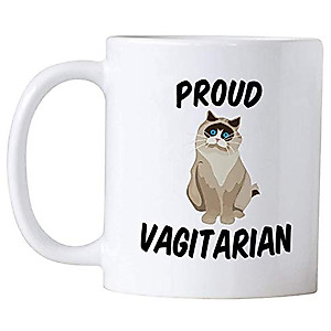 Funny LGBT Mugs. Proud Vagitarian 11 ounce Lesbian Coffee Mug. Cup Idea for Gay Girlfriend or Friend on Her Birthday or Anniversary. (White)