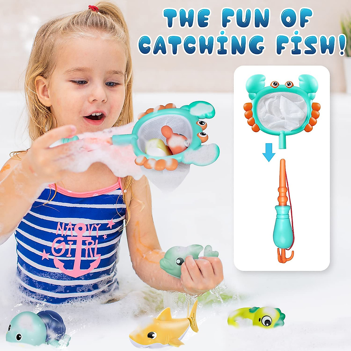 Niwoed Bath Toys Fishing Games with Fish Net, Bathtub Baby Bath Toys for Toddlers 1-3, Swimming Pool Water Toys for 1 2 3 4 5 Years Old Boys Girls, Bath Toys for Kids Ages 4-8 Birthday Gifts