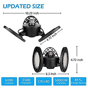 BRIGENIUS LED Garage Light, 60W LED Garage Lighting, 6000LM 6500K LED Three-Leaf Garage Ceiling Light, Deformable E26/E27 Garage Lights for Garage, Workshop