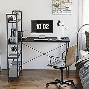 CubiCubi Computer Corner Desk with Storage Shelves, 55 Inch Reversible Small L Shaped Computer Desk, Home Office Writing Desk with 2 Hooks, Black