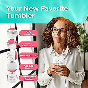 Mother of the Bride Engraved Stainless Steel Tumbler Cup with Lid and Straw - Gift for Mom - Bride, Bridal Shower, Wedding, Engagement Party - Mom's Travel Tumbler - Travel Mug for Bride's Mom