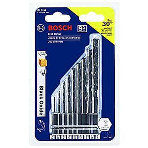 BOSCH BL9IM 9-Piece Assorted Set Black Oxide Metal Drill Bits Impact Tough with Impact-Rated Hex Shank for Applications in Steel, Copper, Aluminum, Brass, Oak, MDF, Pine, PVC and More