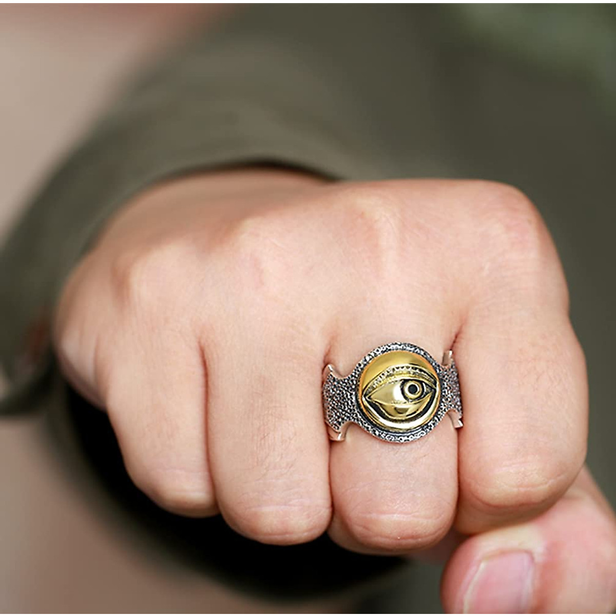 Open All Seeing Eye of God Ring for Men, Adjustable Vintage Crossbones Geometry Silver Engraved Golden Eye of God Ring, Personalized All Seeing Ring Friendship Christmas Jewelry Gifts for Men Women
