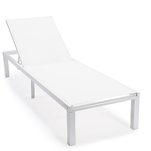 LeisureMod Marlin Poolside Outdoor Patio Lawn and Garden Modern White Powder Coated Aluminum Frame Suntan Sling Chaise Lounge Chair, Set of 2
