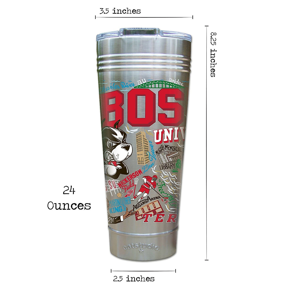 Catstudio Boston University Collegiate Thermal Tumbler | Triple Wall Insulation With Non Slip Bottom | Great College Travel Cup for Water, Coffee, Tea, or Smoothies
