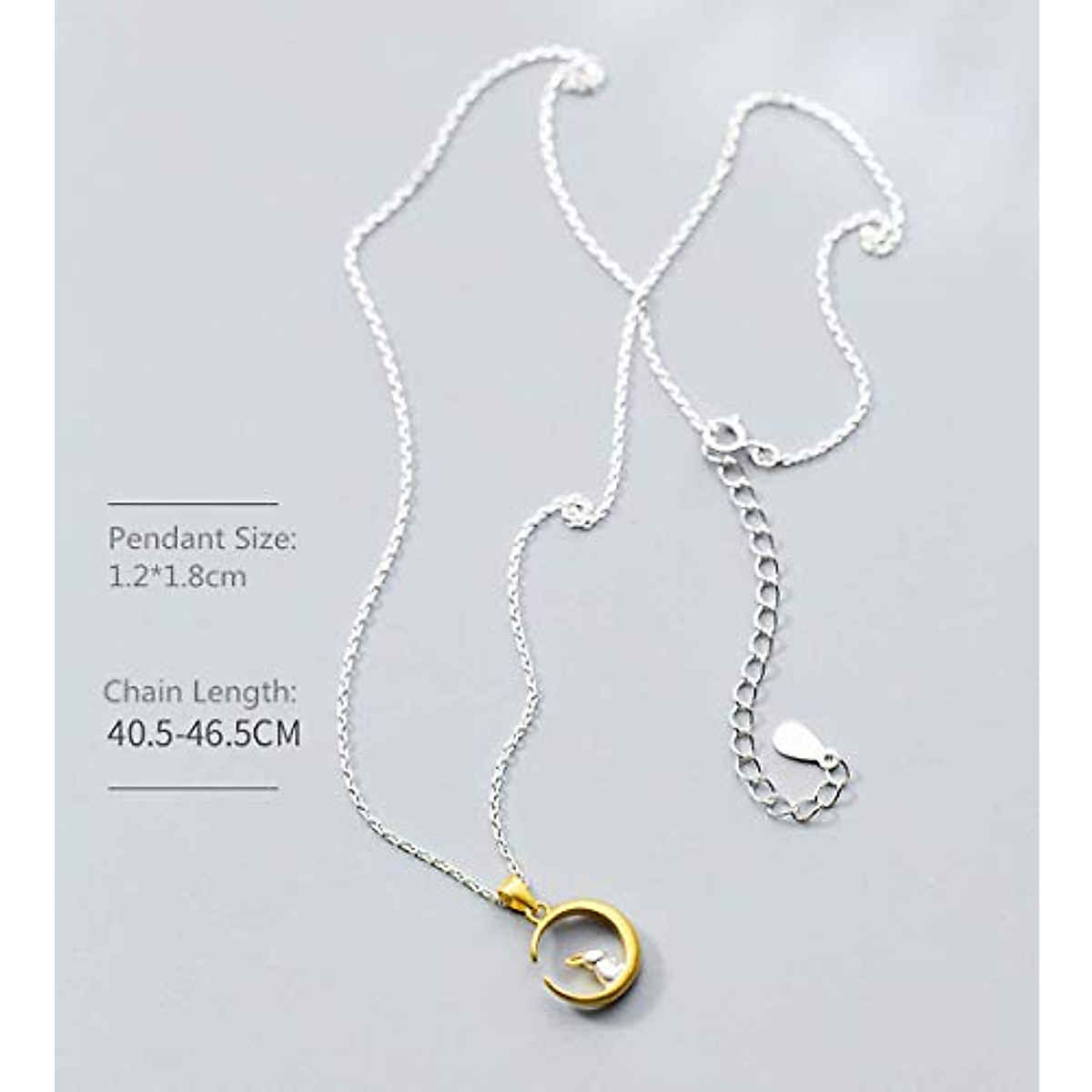 Cute Bunny Rabbit On The Moon Pendant Necklace for Women Teen Girls S925 Sterling Silver Hypoallergenic Dainty Tiny Crescent Choker 18" Chain Collar Delicate Animal Jewelry Gifts Box for Daughter