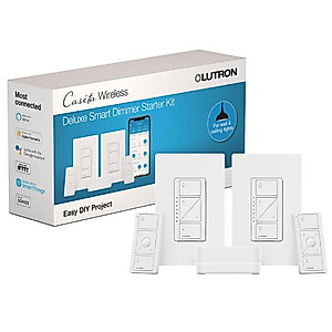 Lutron Caséta Deluxe Smart Dimmer Switch (2 Count) Kit with Caséta Smart Hub | Works with Alexa, Apple HomeKit, Ring, Google Assistant | P-BDG-PKG2W-A | White