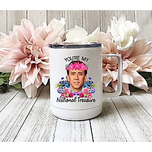Nicolas Mug Stainless Steel Coffee Mug Nicolas Cage Themed You're My National Treasure Coffee Cup Travel Mug for Women Men Personalized Gift for Mom Dad 11 Ounce