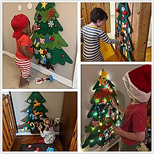 Qckarobe Felt Christmas Tree for Kids, 32Pcs Detachable Xmas Ornaments, DIY Christmas Tree Wall Hanging Decor, Christmas Crafts for Kids, Xmas Gifts, Christmas New Year Decorations