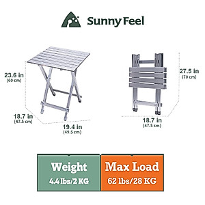 SUNNYFEEL Folding Camping Table - Lightweight Aluminum Portable Picnic Table, 18.5x18.5x24.5 Inch for Cooking, Beach, Hiking, Travel, Fishing, BBQ, Indoor Outdoor Small Foldable Camp Tables
