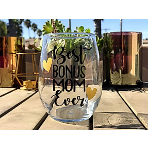 Gift for Step Mom - Best Bonus Mom Ever - Stepmom Birthday Present - Premium 21oz Stemless Wine Tumbler Cup Drinking Glass