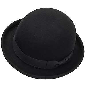 Pokie Pie Bowler Derby Hat - Classic Wool Short Brim Trilby Fedora Hat for Men Women (S/M) (Wool Black A)
