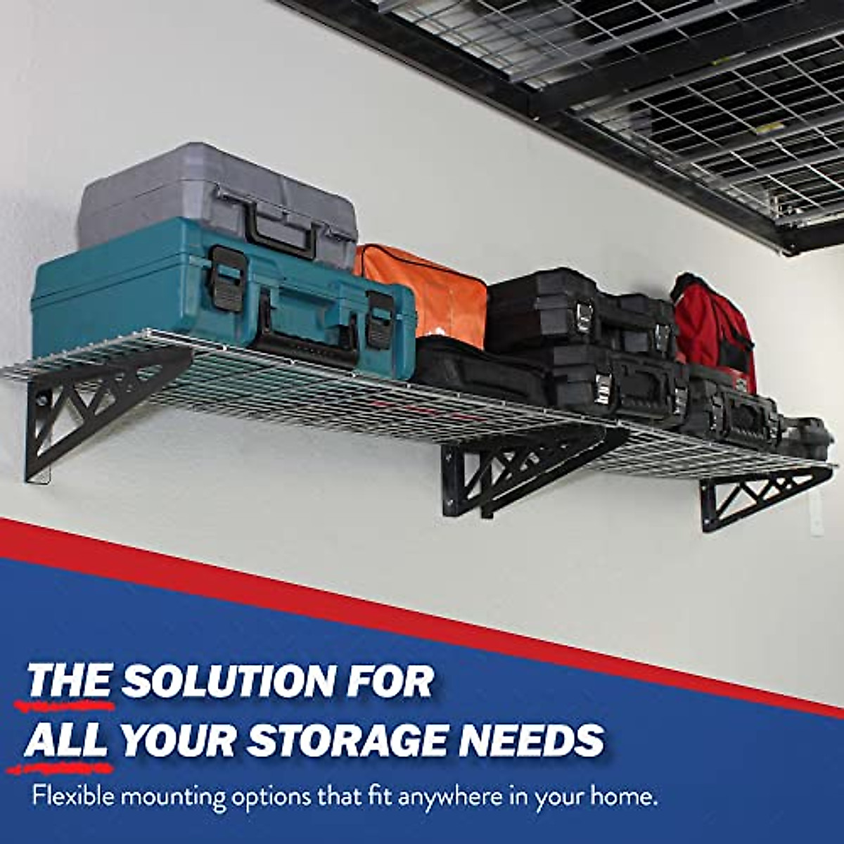 SafeRacks Wall Shelves - 2 Pk 18"x48" Wall Mountable Shelving Unit for Storage Rack, Pantry Shelves, Utility Shelving, Heavy Duty Shelves w/ 4 Versatile Accessory Hooks, 500lbs Capacity, Hammertone