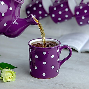 City to Cottage Handmade Purple and White Polka Dot Ceramic Extra Large 17.5oz/500ml | Hot Chocolate, Coffee, Tea Mug, Cup with Handle Unique Designer Pottery Gift for Tea Lovers