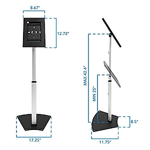 Mount-It! Anti-Theft Tablet Kiosk Floor Stand Compatible with iPad and Samsung | Height Adjustable Secure Check-in Stand | Free-Standing Or Secure Bolt-On Design