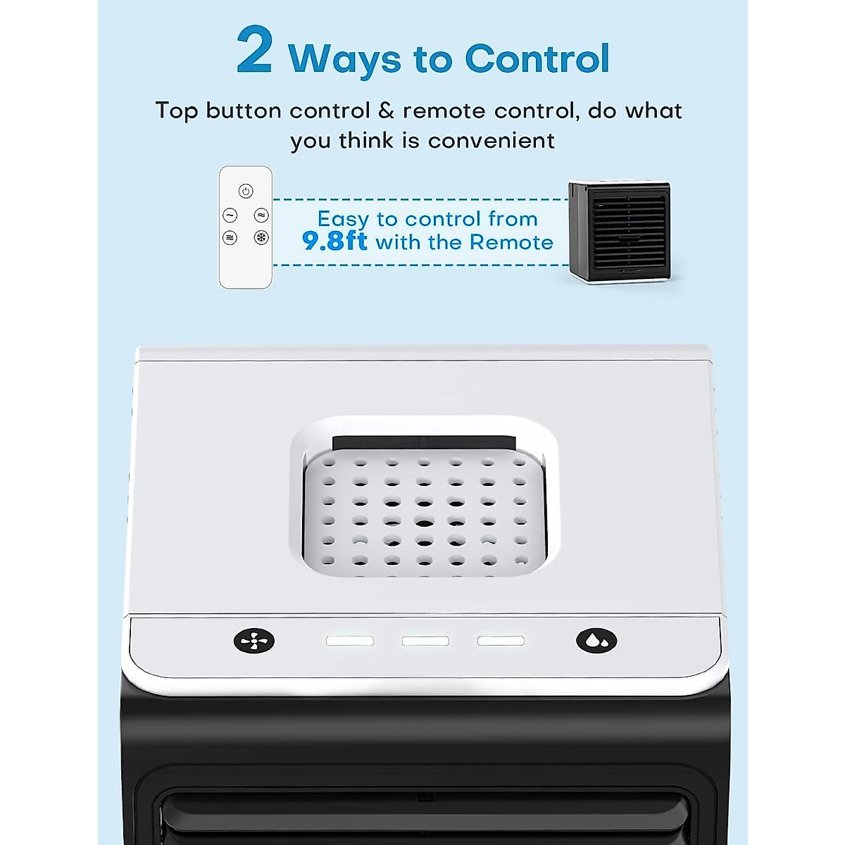 CENSTECH 3-IN-1 Mini Air Conditioner with Remote, Top Splash-Proof Design, 3 Speeds Small Portable Air Conditioner, Large Capacity Tank & USB Power Air Cooler, Desk Air Conditioner for Office Bedroom