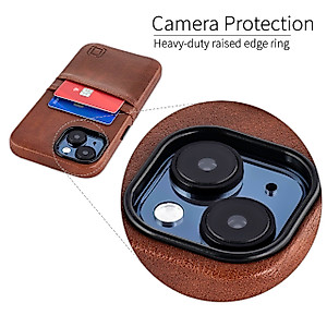 Dockem Card Case for iPhone 15 with Built-in Metal Plate for Magnetic Mounting & 2 Card Holder Pockets: Exec M2 Premium Synthetic Leather Wallet Case (iPhone 15, Brown)