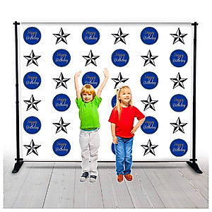 BannerBuzz Happy Birthday 3D Stars Theme Custom Step and Repeat Banner, Graphic, 11 oz. PVC Flex, 720 DPI Eco-Solvent Printing, for Events and Parties, Photography Background (8'W x 10'H)