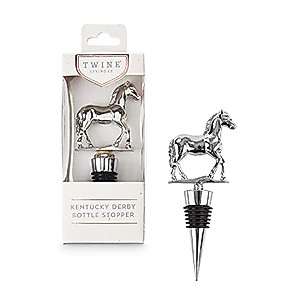 Twine Derby Wine Bottle Stopper, Keep Wine Fresh, Horse Bottle Stopper, Fits Standard Bottles, Metal, Rubber Seal, Silver, Set of 1
