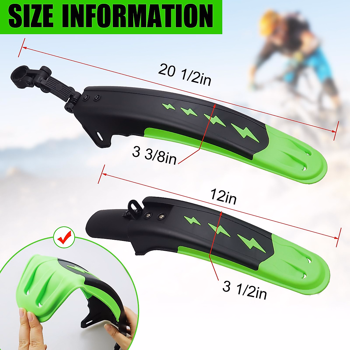 MAKELEN Bike Fender Set Mudguard Set Front and Rear 2 Parts-Universal Full Cover Thicken Widen Bicycle Adjustable Bike Fender Mud Guard Mudflap for MTB Road Bike Mountain Bike Black&Green