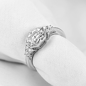 DovEggs Moissanite Engagement Rings for Women Center 2ct 6X8mm GHI Color Emerald Cut Moissanite Wedding Ring 14K Gold QUALITY Sterling Silver Anniversary Ring(GHI Colorless, 6.5)