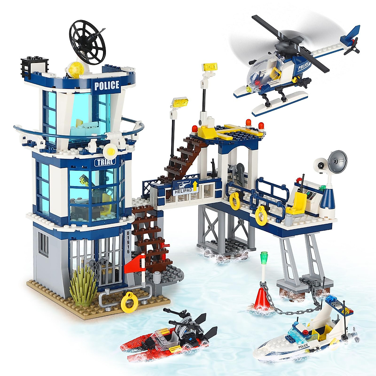 City Police Station STEM Building Sets, Compatible with Lego Military Helicopter Airplane,Boats Ship, Swat Team,Building Kit for Kids, 565 PCS Best Gift for 6-10 Boys