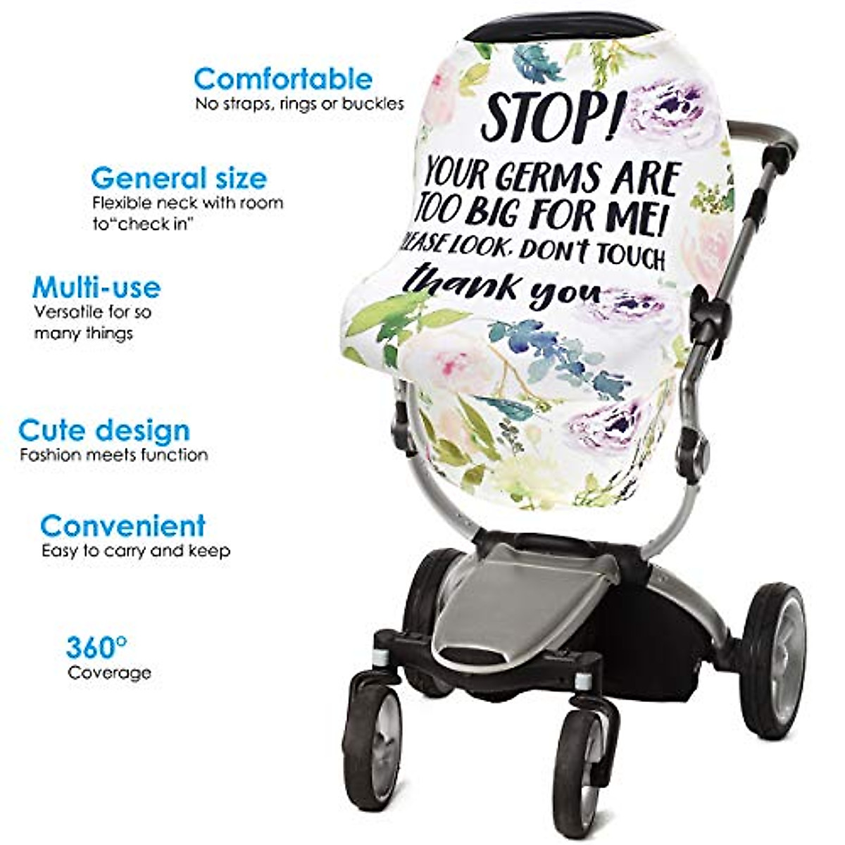 Baby Nursing Cover,Baby Car Seat Canopy,No Touch Sign Infant Stroller Cover Breastfeeding Cover,Soft Stretchy Nursing Cover Up for Baby (Leaf Flower)