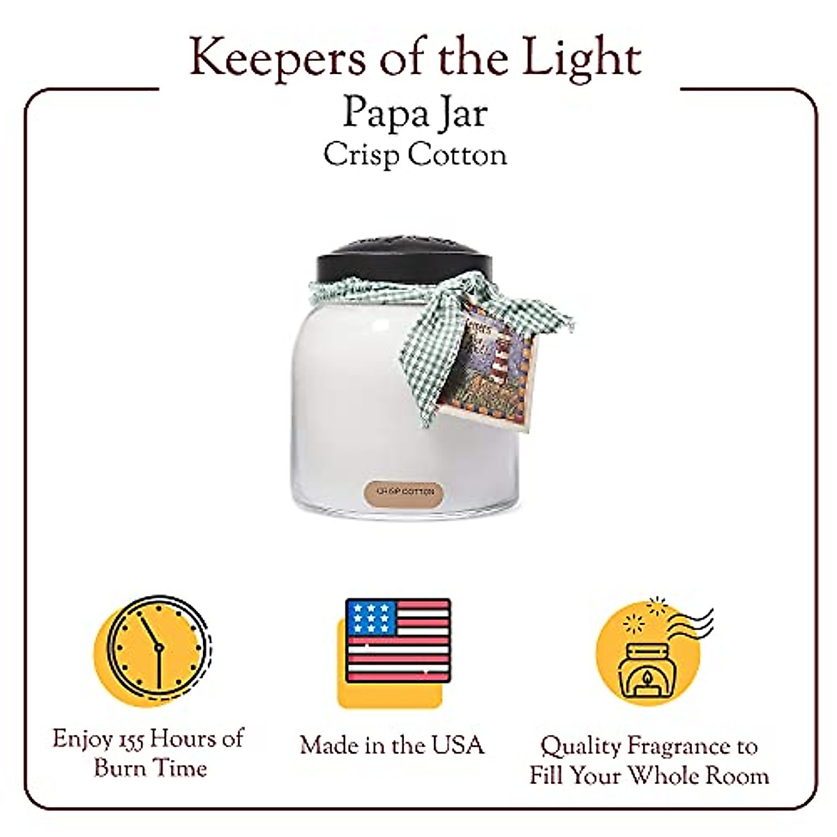 A Cheerful Giver - Crisp Cotton Papa Scented Glass Jar Candle (34oz) with Lid & True to Life Fragrance Made in USA