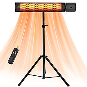 Outdoor heaters for patio, Infrared electric heater with Tripod & Remote control, 1500W -Space Heater with Tip-over Over-heat Protection, IPX5, Wall-mounted For Garage Backyard