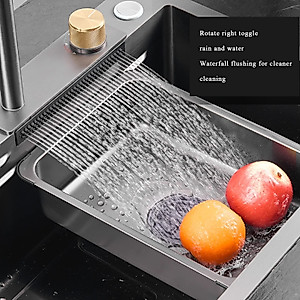 Ozetix Sink 304 Stainless Steel Nano Raindance Waterfall Sink Home Sink Vegetable Basin Single Sink Workstation Ozetix Sink With Pull-Out Faucet, Pressurized Cup Washer 68x45x20cm