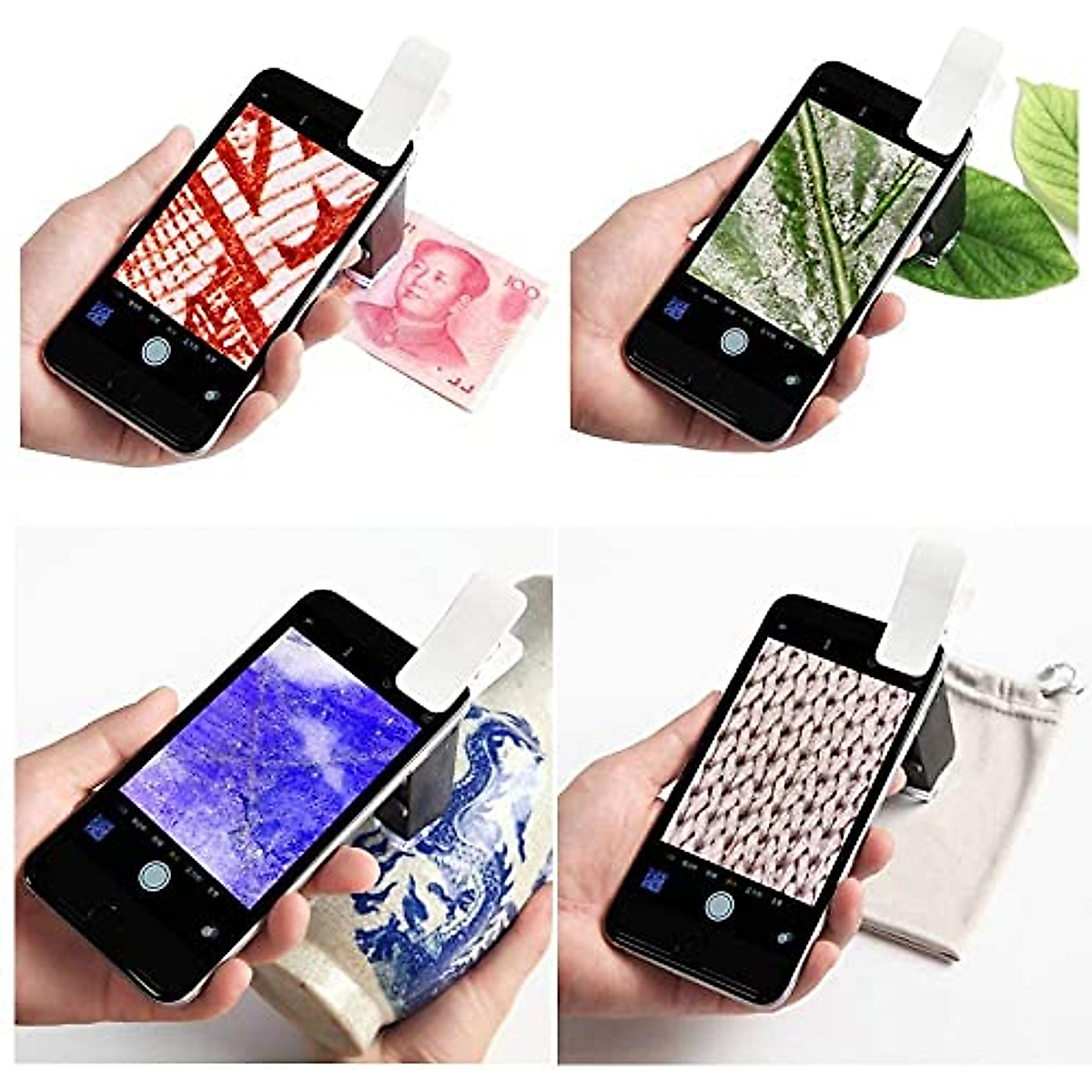 Magnifier Magnifying Glass Hd 60x 100x Magnifying Lens Handheld Magnifiers with Mobile Phone Holder Portable Reading Jade Identification Magnifying Mirror