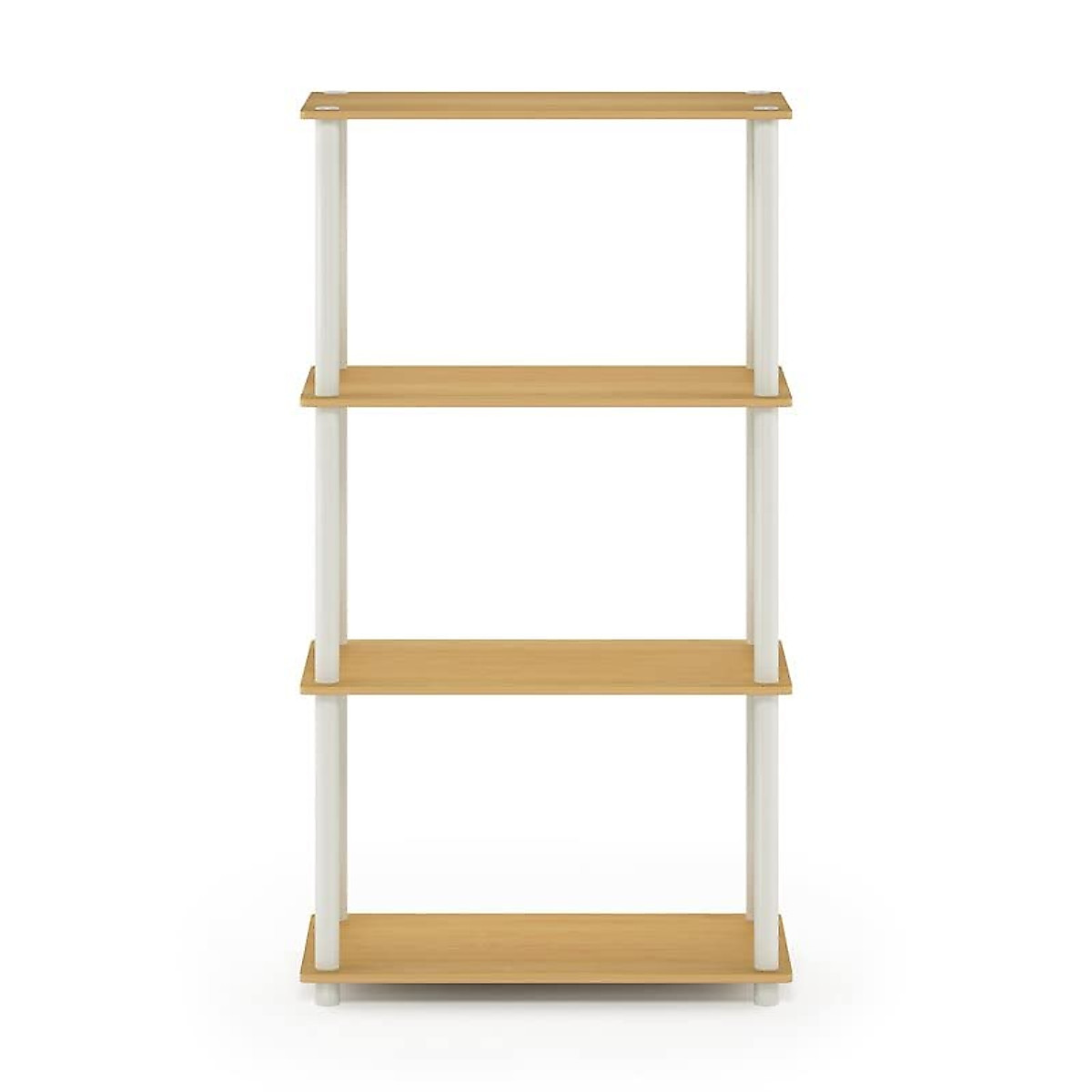 Furinno (99557BE/WH Turn-N-Tube 4-Tier Multipurpose Shelf Display Rack - Beech/White & Turn-N-Tube 3-Tier Corner Display Rack Multipurpose Shelving Unit, Beech/White, Model:12077BE/WH