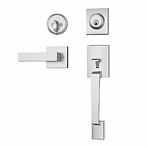 UYF Front Door Handle Set, Exteriort Door Lock Set with Single Cylinder Deadbolt and Lever, Reversible Entry Handleset for Right and Left Handed,Matte Black