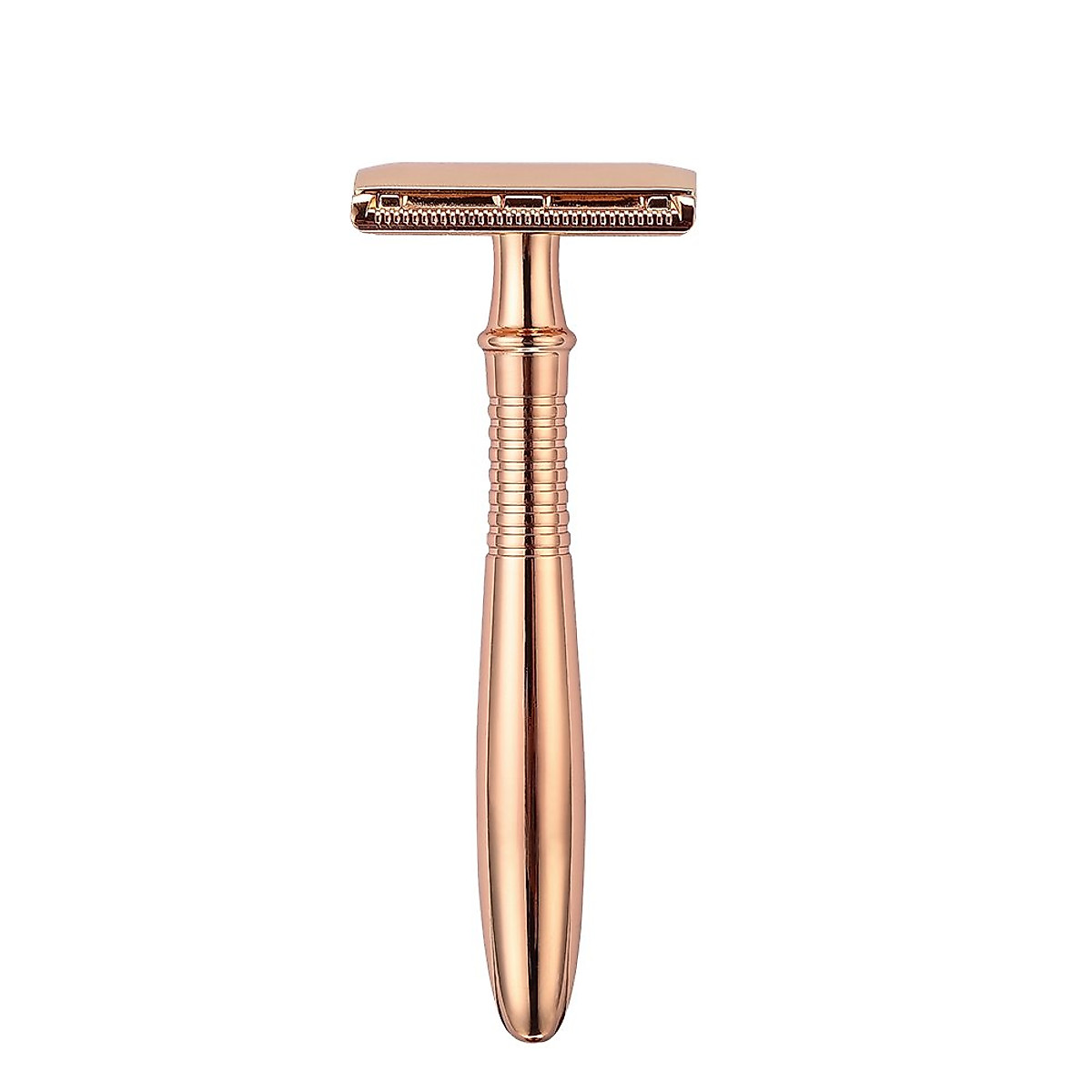 BAILI 3-Piece Double Edge Safety Razor Long Handle Wet Shaving for Men Women with 5 Platinum Blades and Stand Rose Gold BD193G
