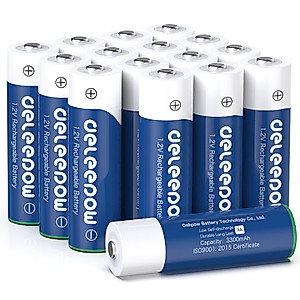 Deleepow Rechargeable AA Batteries 3300mAh AA Nimh Rechargeable Batteries 1200 Cycles 1.2V 16-Pack(Only Battery)