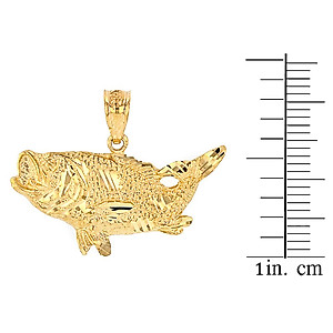 Solid 10k Yellow Gold Sea Bass with Tail Up Pendant