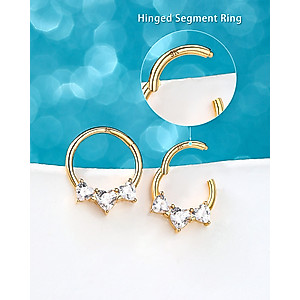 Melighting Solid Gold Septum Rings 16G Gold Heart Septum Jewelry 9K Gold Daith Piercing Jewelry for Women Helix Earrings Clear CZ Gold Tragus Piercing Jewelry