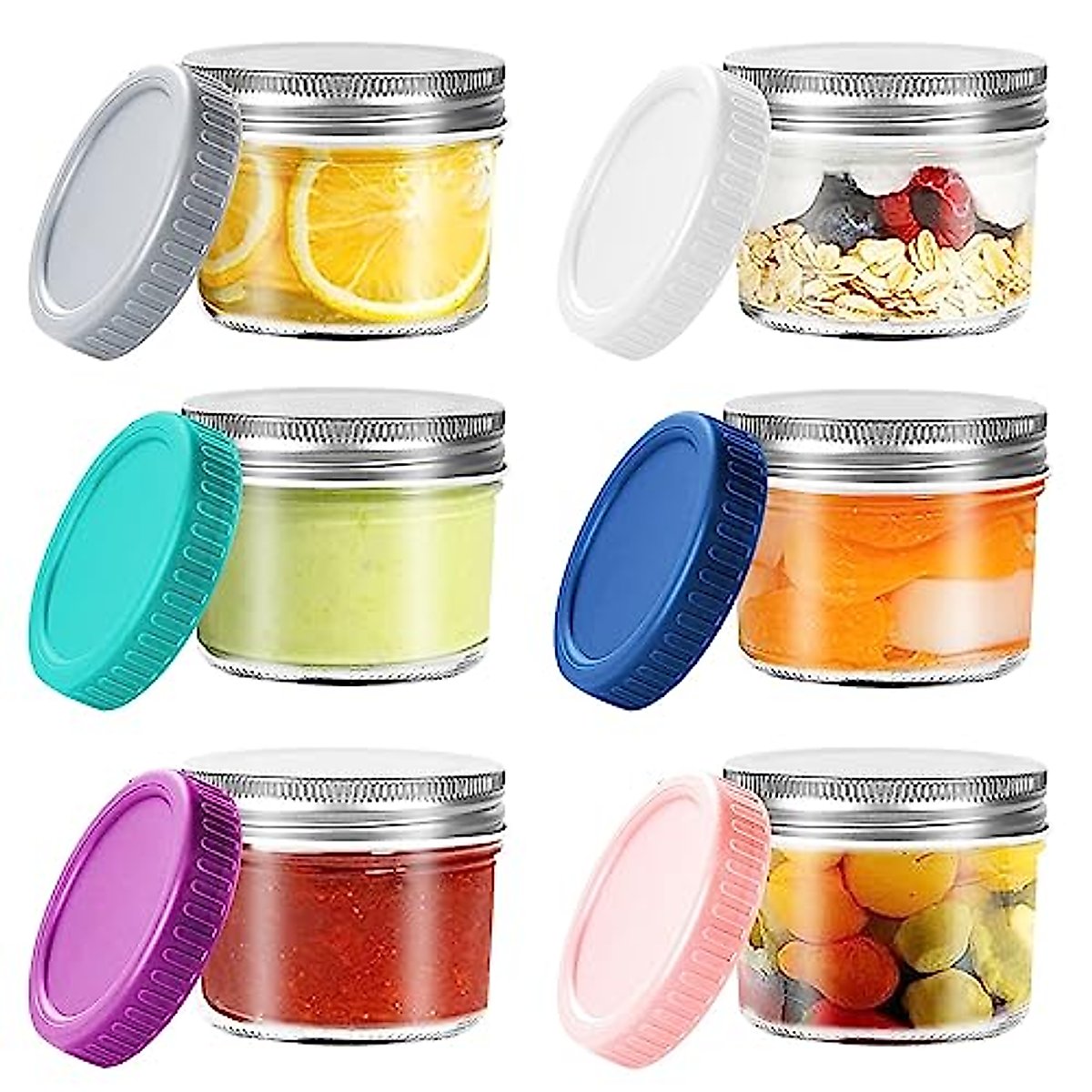 KPWIN 6 Pcs Salad Dressing Container To Go, 2.5 oz Small Condiment Containers with Lids, Reusable Mini Glass Food Storage Containers Dipping Sauce Cups with Lids Leakproof for Lunch Box Picnic Travel