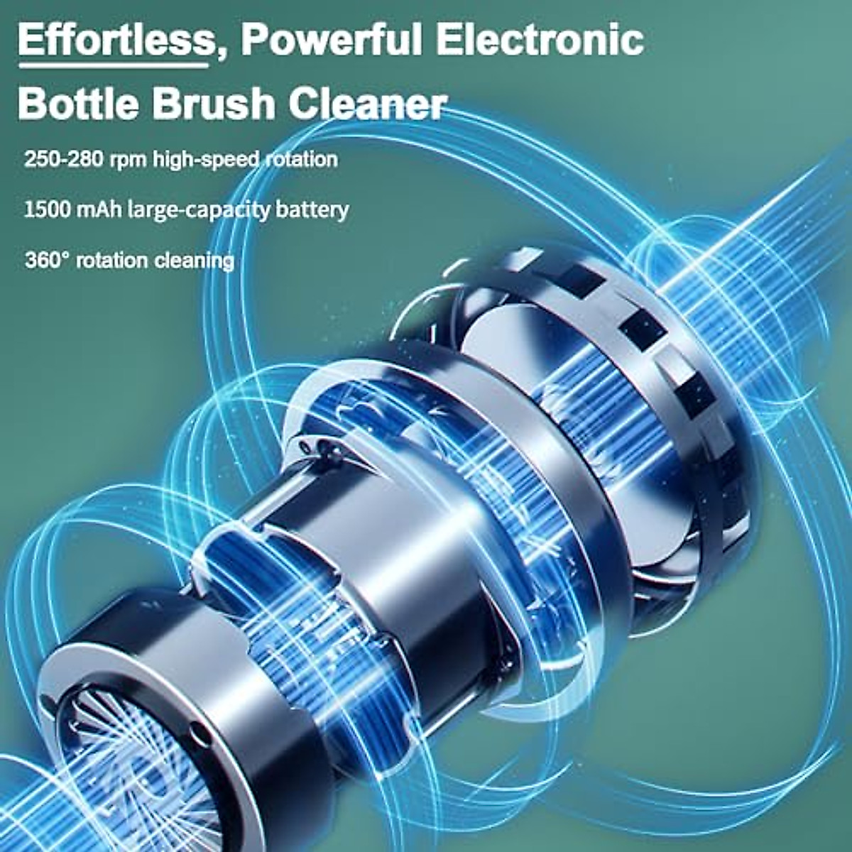 WHNL Electric Bottle Brush Set, 360°Automatic Bottle Cleaner Brush with 3 Sizes Replaceable Silicone Bottle Brush and Straw Cleaner Brush,Extension Handle for Long Bottles.IPX65& Rechargeable (Green)