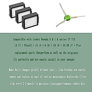 KAZETEC Replacement Parts Compatible for iRobot Roomba E&i&j Series i7 j7 i3 i4 i7+ Plus i3+ i4+ i6 i6+ i8 i8+ E5 E6 j7+ Plus,4 filters,4 side brushes