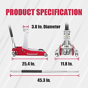 BIG RED AT830003XLR Torin Low Profile Economic Aluminum Service/Floor Garage Jack with Quick Lift Pump, 3 Ton (6,000 lb) Capacity, Red