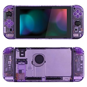eXtremeRate Clear Atomic Purple Front Back Plate for Nintendo Switch Console, NS Joycon Handheld Controller Housing with Full Set Buttons, Replacement Shell for Nintendo Switch - Switch NOT Included