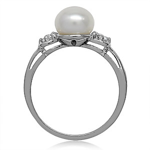 Silvershake 8mm Cultured Freshwater Pearl White Gold Plated 925 Sterling Silver Ring Size 9