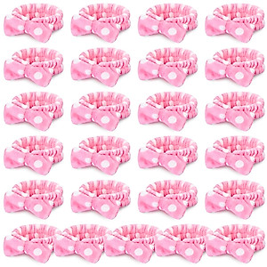 Riceshoot 25 Pcs Pink Spa Headband Bulk Bow Hair Band for Washing Face Soft Coral Fleece Skincare Headbands Elastic Bowknot Hair Band Hairlace Shower Head Wraps Gifts for Women