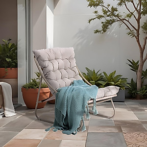 Olaterior Patio Lounge Chair, Indoor Outdoor Comfy Chair, Sling Recliner Chair with Cushion, Modern Oversized Padded Lounge Chair, Patio Furniture Chair for Balcony Porch Garden, Champagne